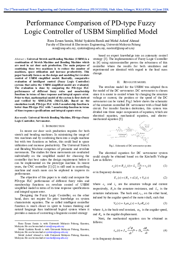 (PDF) Performance Comparison of PD-type Fuzzy Logic Controller of USBM Simplified Model