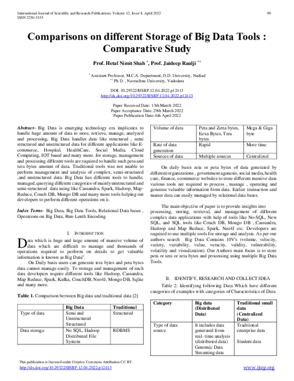 (PDF) Comparisons on different Storage of Big Data Tools : Comparative ...