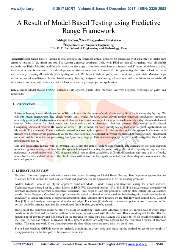 (PDF) A Result of Model Based Testing using Predictive Range Framework