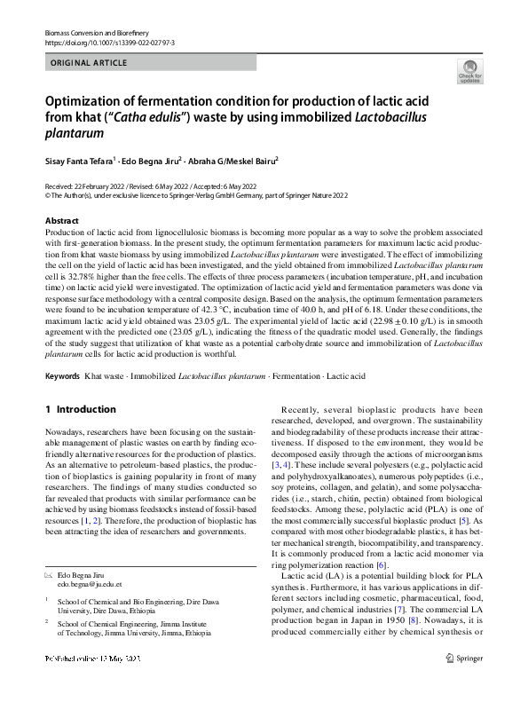 (PDF) Optimization of fermentation condition for production of lactic ...