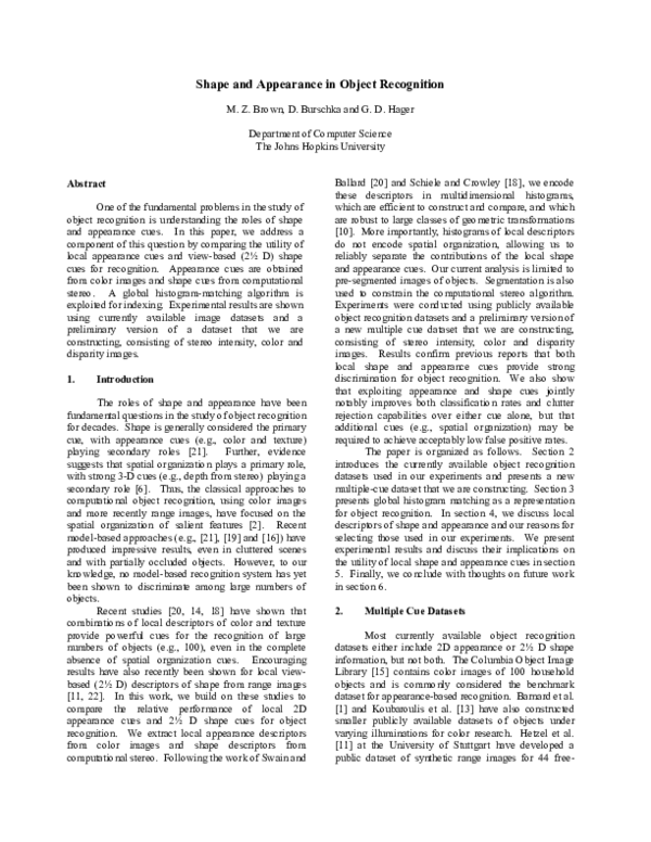 (PDF) Shape and Appearance in Object Recognition | Darius Burschka - Academia.edu