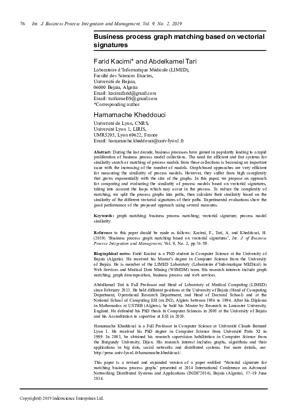 (PDF) Business process graph matching based on vectorial signatures