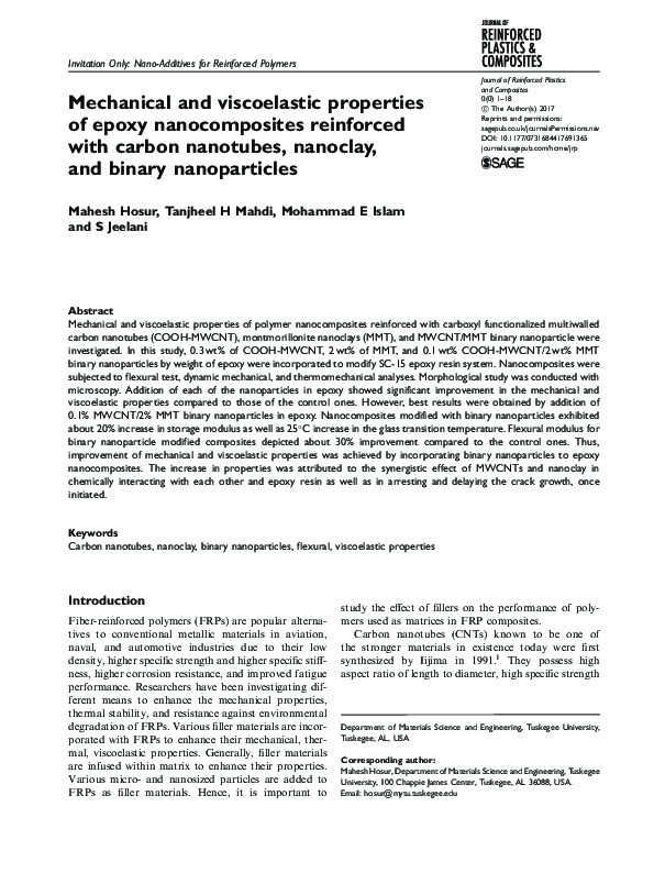 (PDF) Mechanical and viscoelastic properties of epoxy networks cured with aromatic diamines