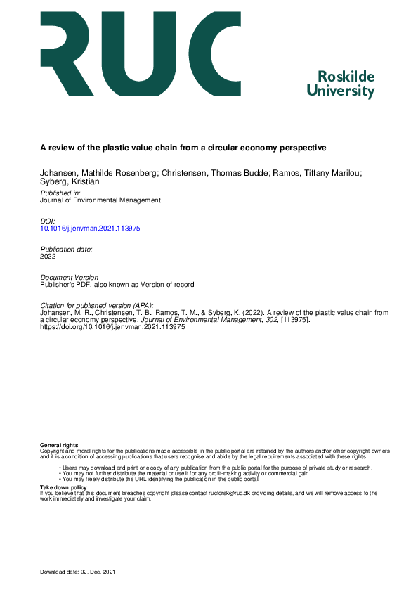 (PDF) A review of the plastic value chain from a circular economy ...