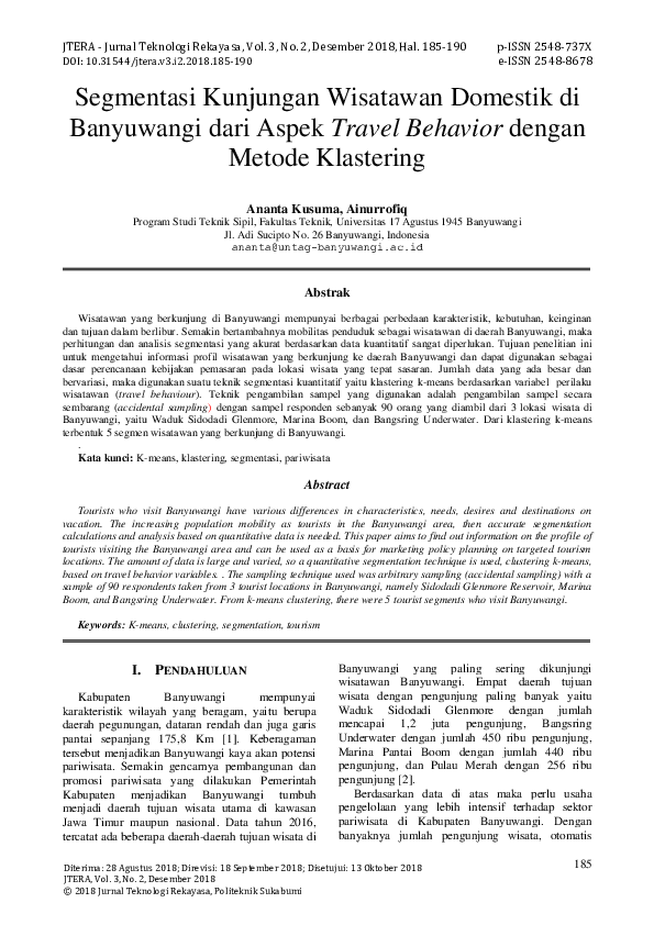 (PDF) Segmentasi Kunjungan Wisatawan Domestik di Banyuwangi dari Aspek Travel Behavior dengan ...
