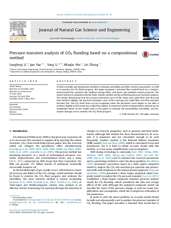 (PDF) Pressure-transient analysis of CO2 flooding based on a compositional method
