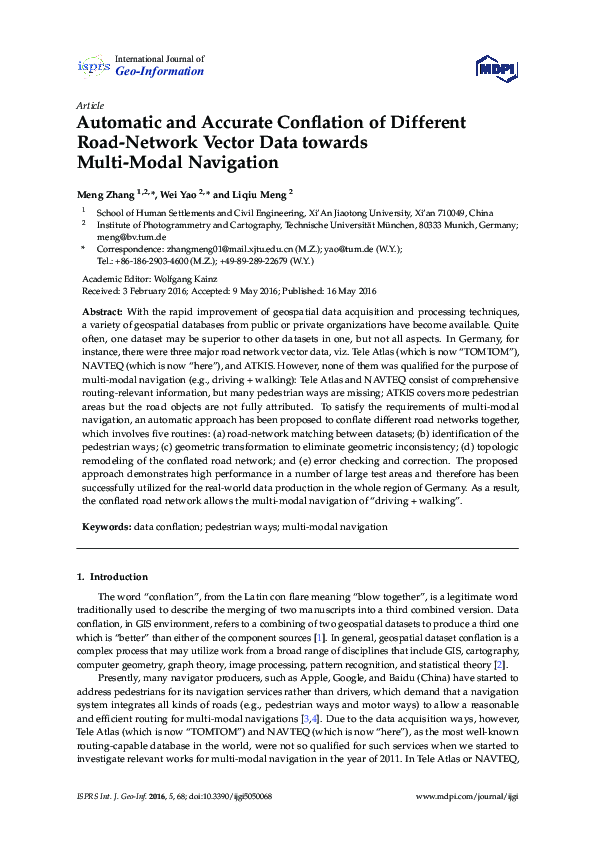 (PDF) Automatic and Accurate Conflation of Different Road-Network Vector Data towards Multi ...