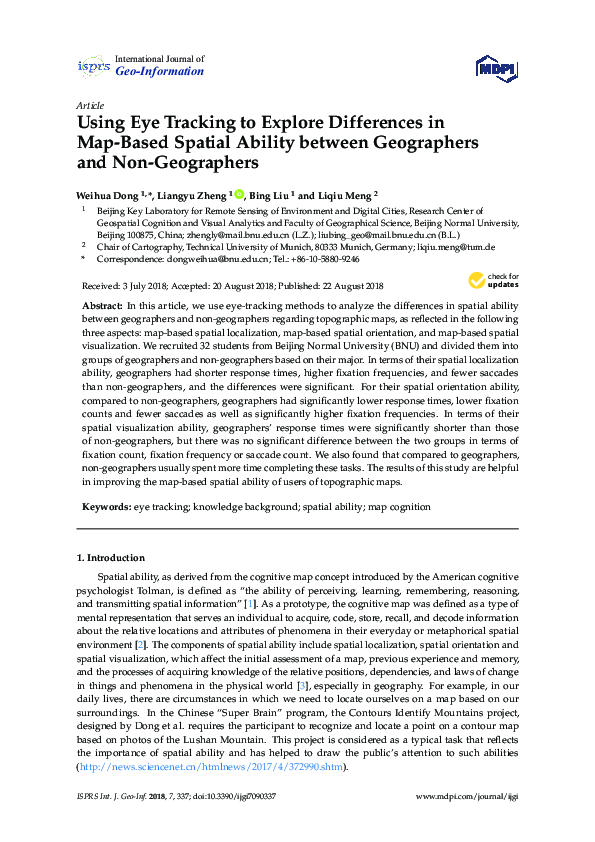 (PDF) Eye Tracking Reveals Spatial Ability Differences in Geographers