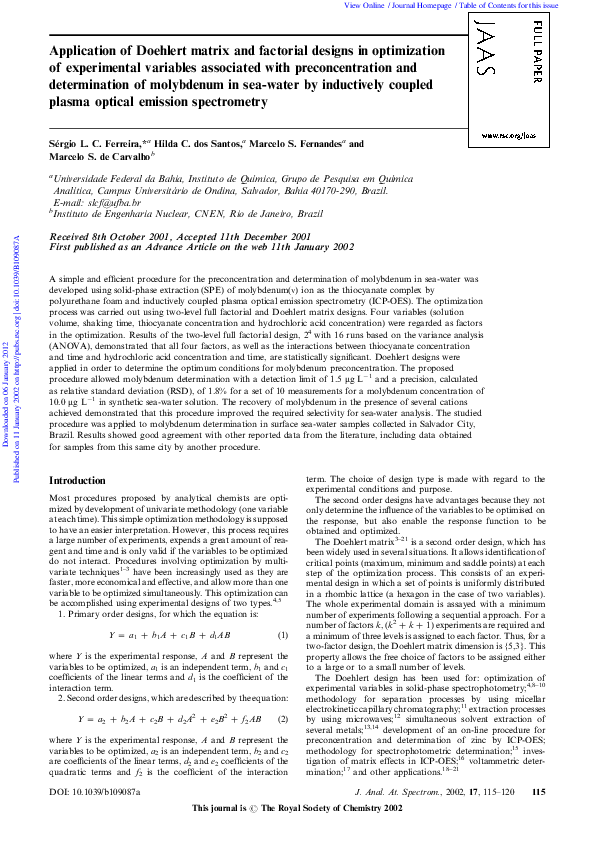 (PDF) Application of Doehlert matrix and factorial designs in optimization of experimental ...