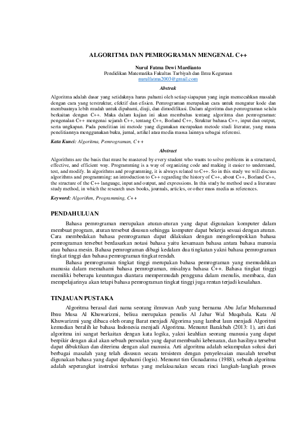 (PDF) ALGORITMA DAN PEMROGRAMAN MENGENAL C++