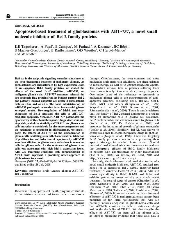 (PDF) Apoptosis-based treatment of glioblastomas with ABT-737, a novel small molecule inhibitor ...