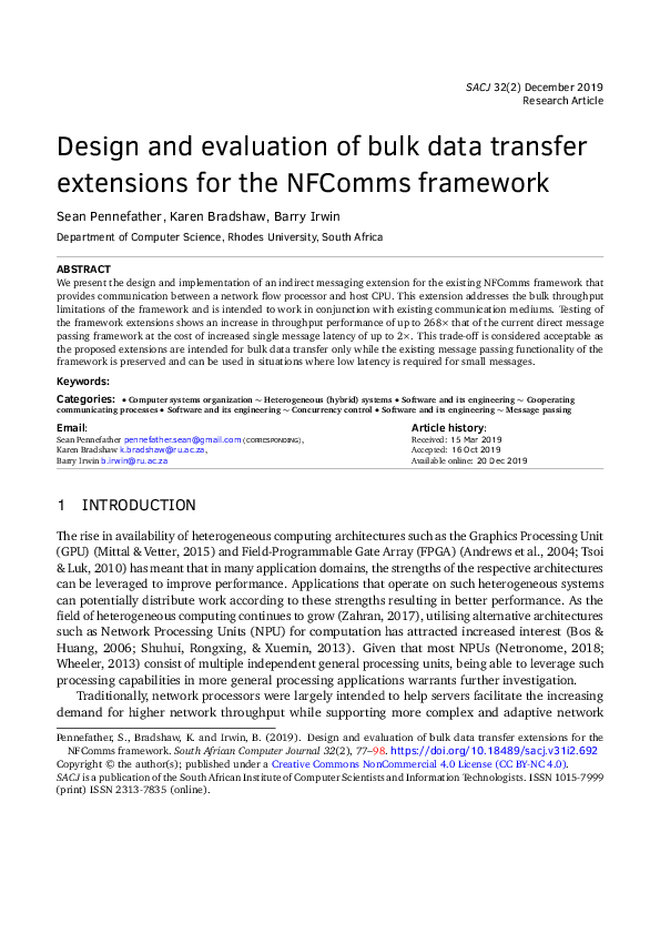 (PDF) Design and Evaluation of Bulk Data Transfer Extensions for the NFComms Framework | Barry ...