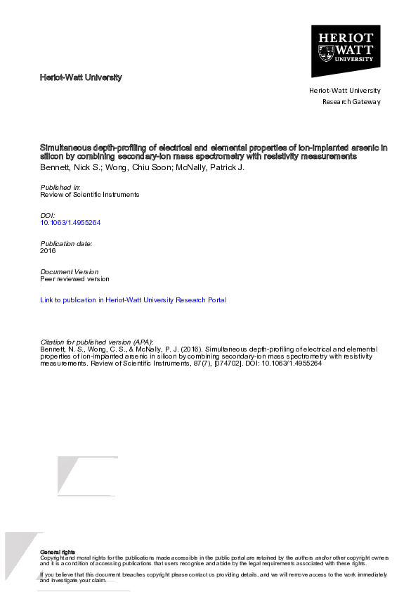 (PDF) Depth-Profiling Arsenic in Silicon Using SIMS