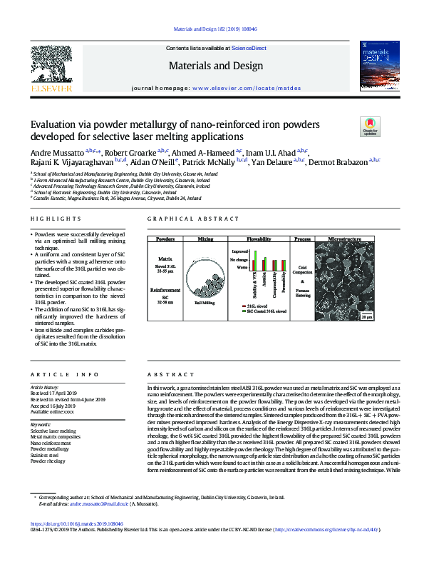 (PDF) Evaluation via powder metallurgy of nano-reinforced iron powders ...
