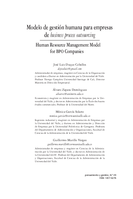 (PDF) Human Resource Management Model for BPO Companies