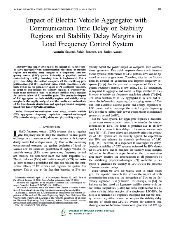 (PDF) Impact of Electric Vehicle Aggregator with Communication Time Delay on Stability Regions ...