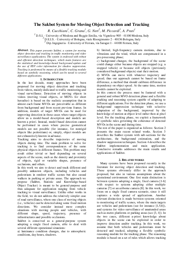 (PDF) The Sakbot System for Moving Object Detection and Tracking