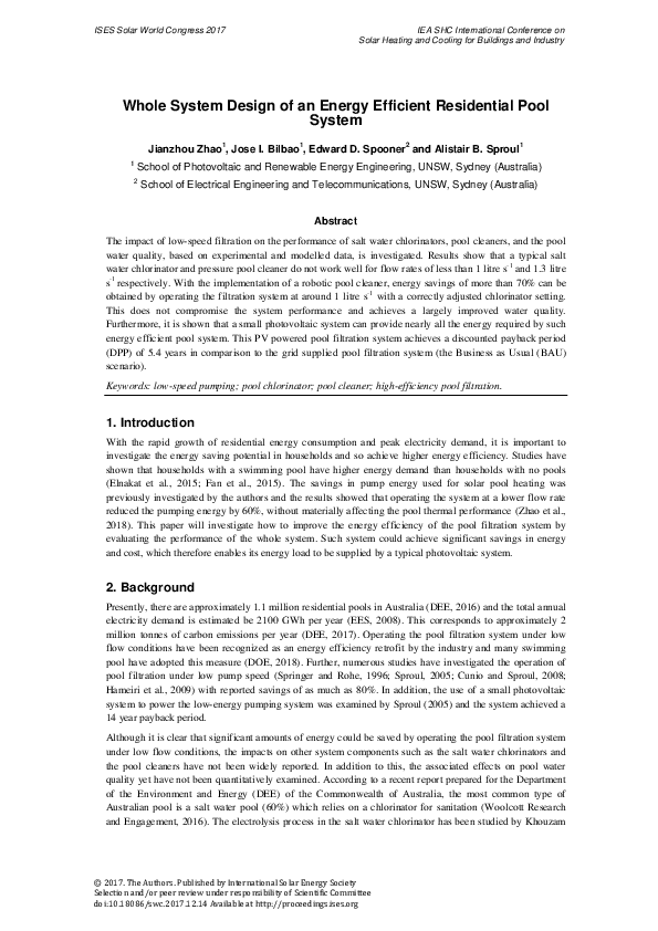 (PDF) Whole System Design of an Energy Efficient Residential Pool System