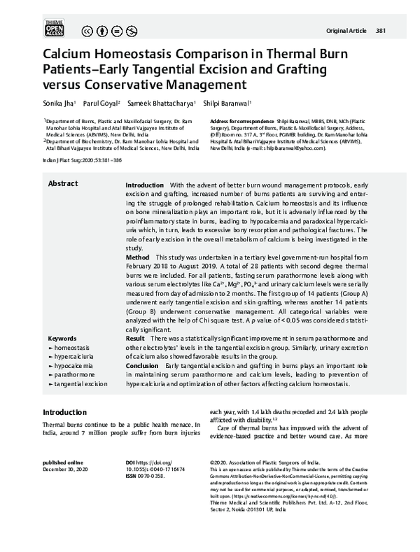 (PDF) Calcium Homeostasis Comparison in Thermal Burn Patients–Early ...