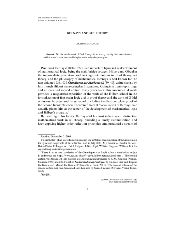 (PDF) Bernays and set theory