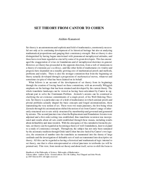 Pdf Set Theory From Cantor To Cohen