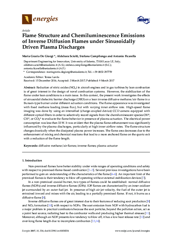 (PDF) Flame Structure and Chemiluminescence Emissions of Inverse Diffusion Flames under ...