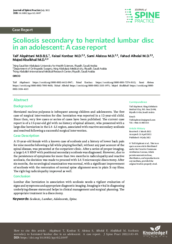 (PDF) A case report of Scoliosis secondary to herniated lumbar disc in ...