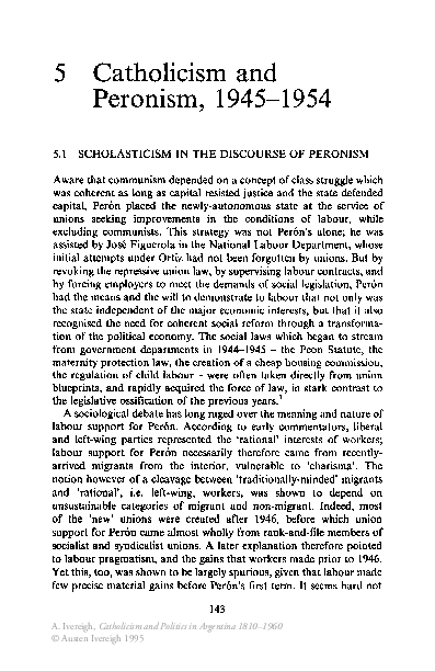 (PDF) Catholicism and Peronism, 1945–1954