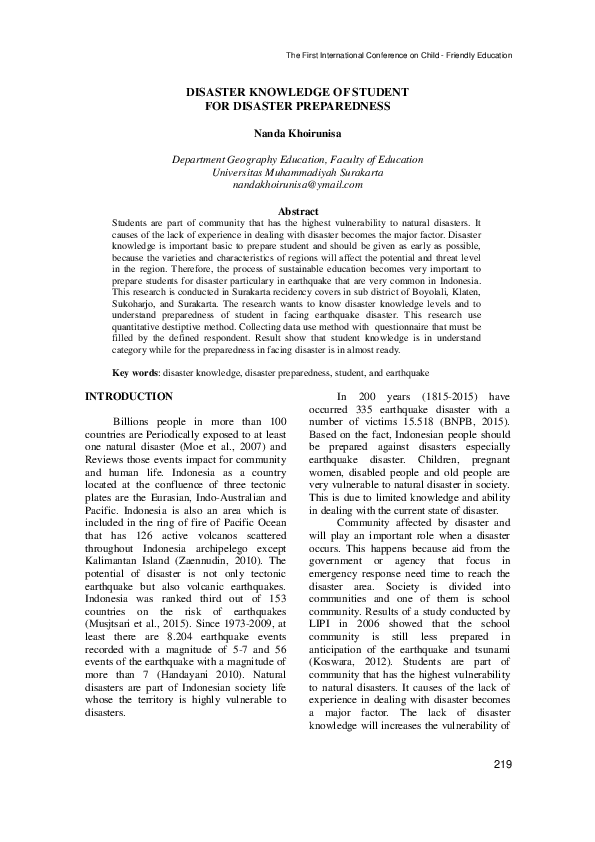 (PDF) Disaster Knowledge of Student for Disaster Preparedness