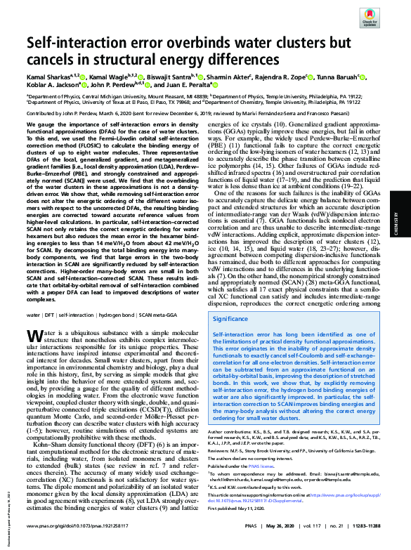 (PDF) Self-interaction error overbinds water clusters but cancels in ... (PDF) Self-interaction error overbinds water clusters but cancels in ...