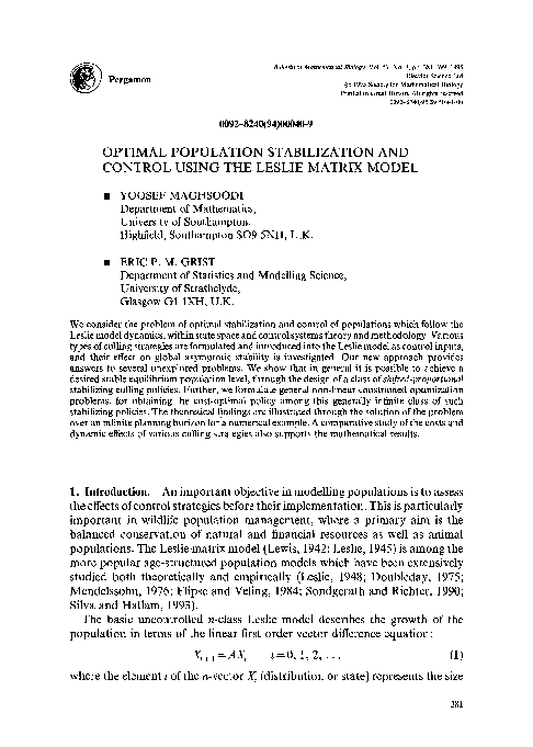 (PDF) Optimal population stabilization and control using the Leslie ...