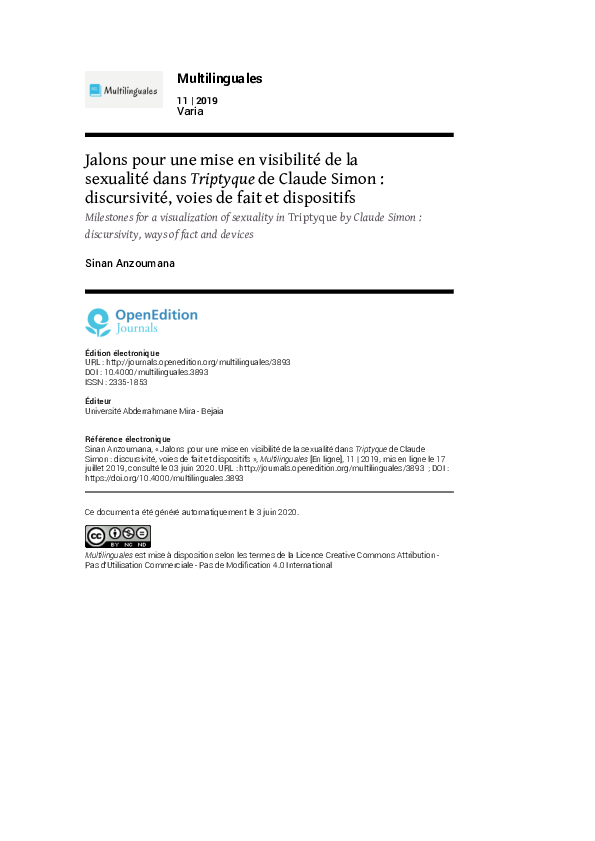 (PDF) Jalons pour une mise en visibilité de la sexualité dans Triptyque ...