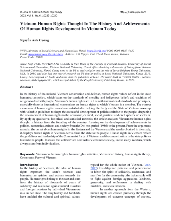 (PDF) Vietnam Human Rights Thought In The History And Achievements Of ...