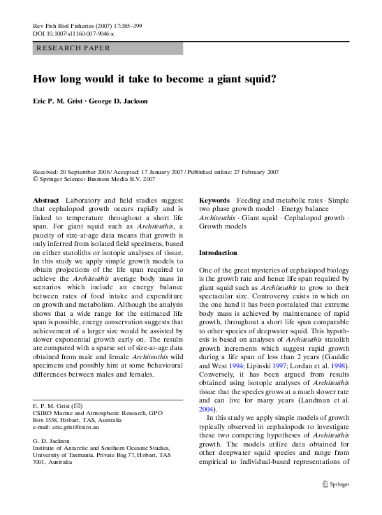 (PDF) How long would it take to become a giant squid?