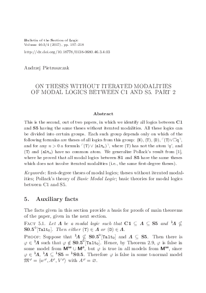 (PDF) On Theses without Iterated Modalities of Modal Logics Between C1 ...