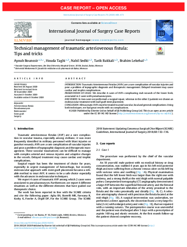 (PDF) Technical management of traumatic arteriovenous fistula: Tips and ...