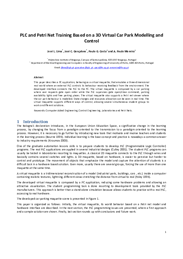 (PDF) PLC and petri net training based on a 3D virtual car park ...