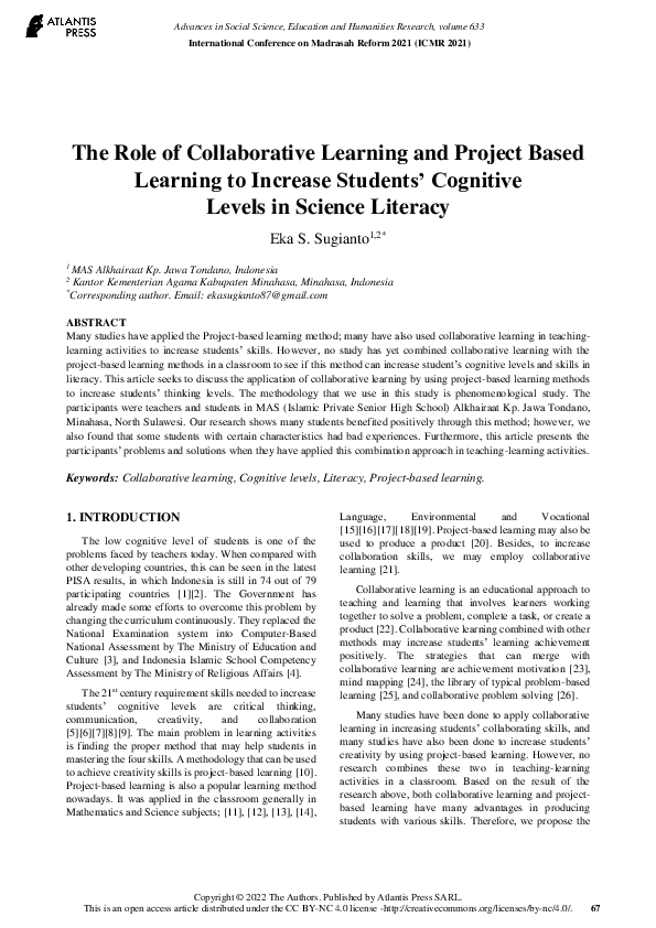 (PDF) The Role of Collaborative Learning and Project Based Learning to ...