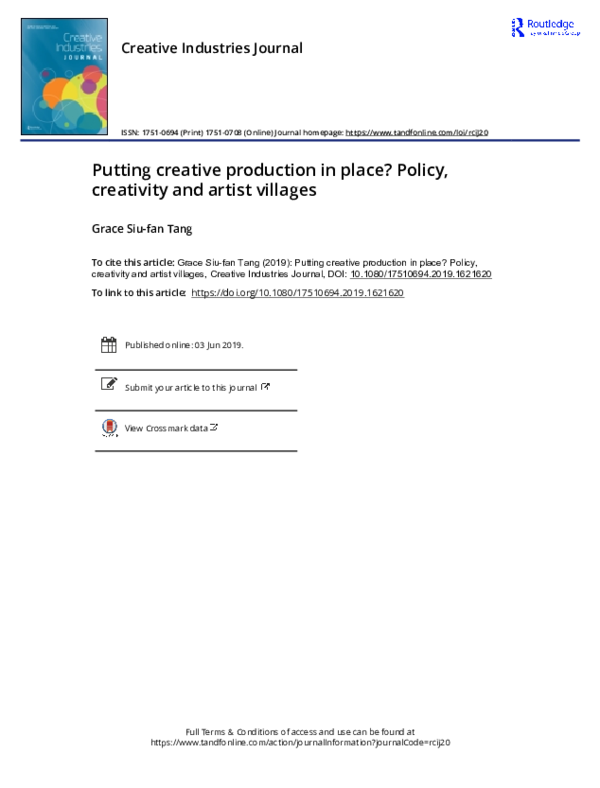(PDF) Putting creative production in place? Policy, creativity and ...