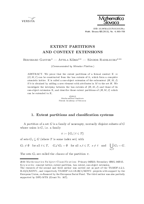 (PDF) Extent partitions and context extensions