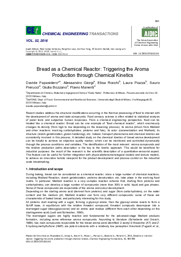 (PDF) Bread as a Chemical Reactor: Triggering the Aroma Production ...