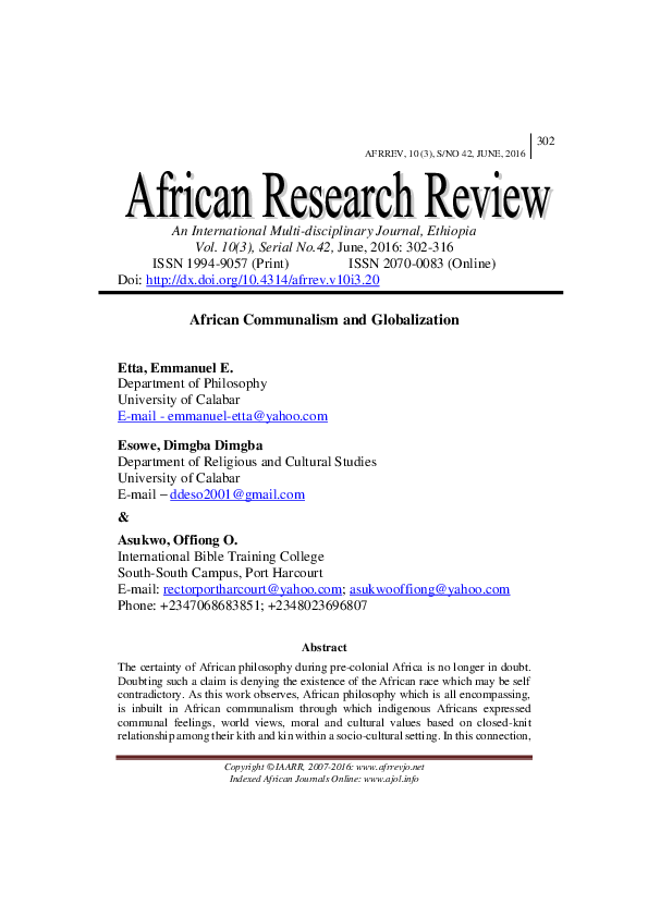 (PDF) African communalism and globalization