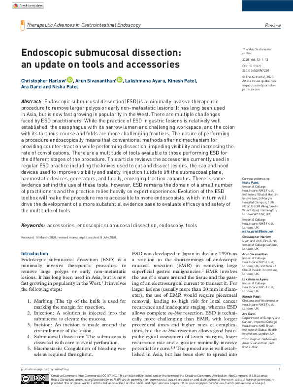 (PDF) Endoscopic submucosal dissection: an update on tools and accessories