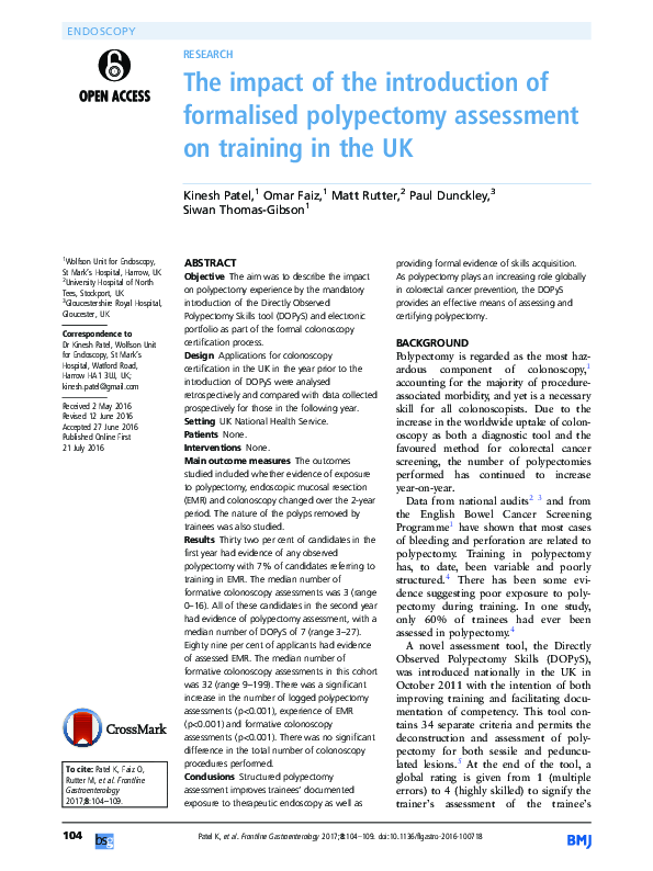(PDF) The impact of the introduction of formalised polypectomy ...