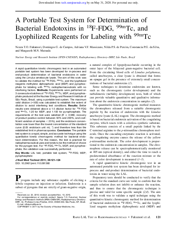 A Portable Test System for Determination of Bacterial Endotoxins in 18F ...