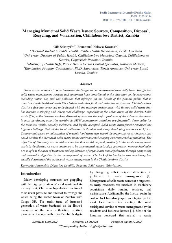 (PDF) Managing Municipal Solid Waste Issues; Sources, Composition ...