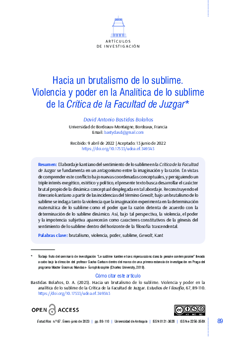 (PDF) ESTUDIOS DE FILOSOFÍA, 2023. Hacia un brutalismo de lo sublime.