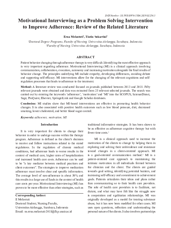 (PDF) Motivational Interviewing as a Problem Solving Intervention to ...