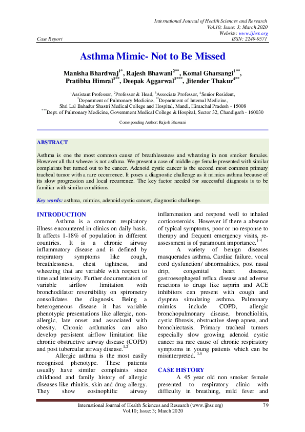 (PDF) Asthma Mimic- Not to Be Missed