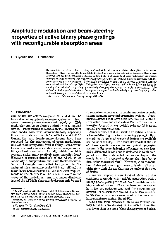 (PDF) Amplitude modulation and beam-steering properties of active binary phase gratings with ...